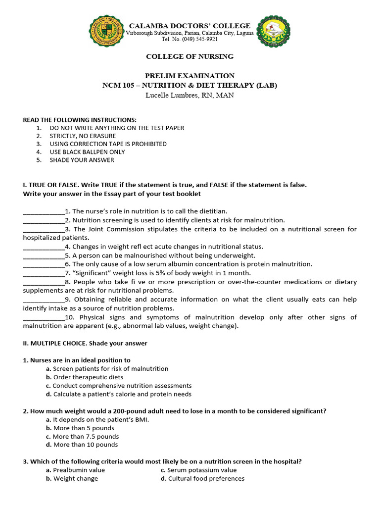 Nutrilab Special Exam | PDF | Foods | Dieting