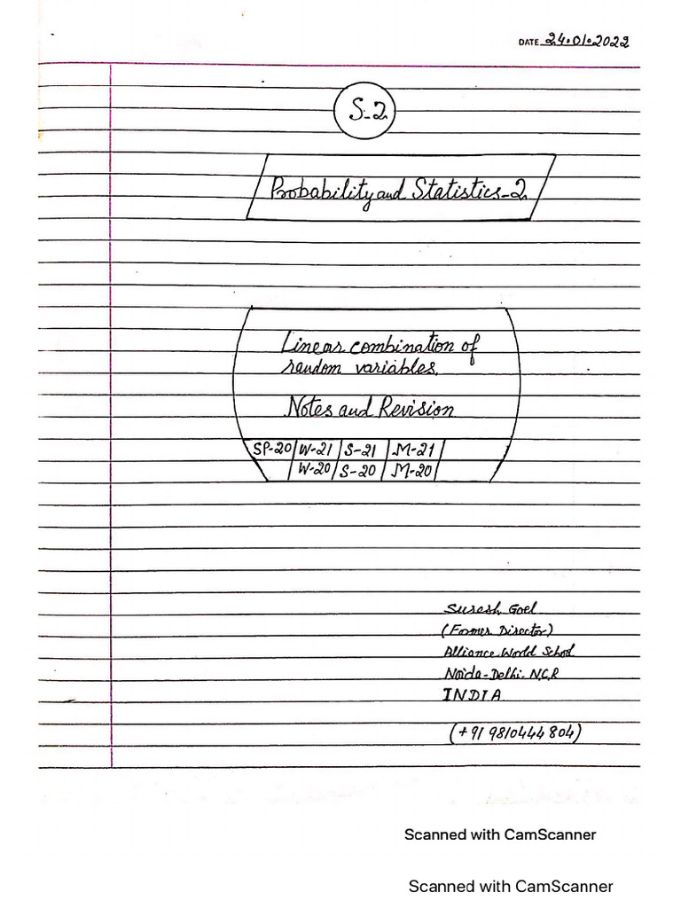 s2 Linear Combination of Random Variable Notes and Revision | PDF