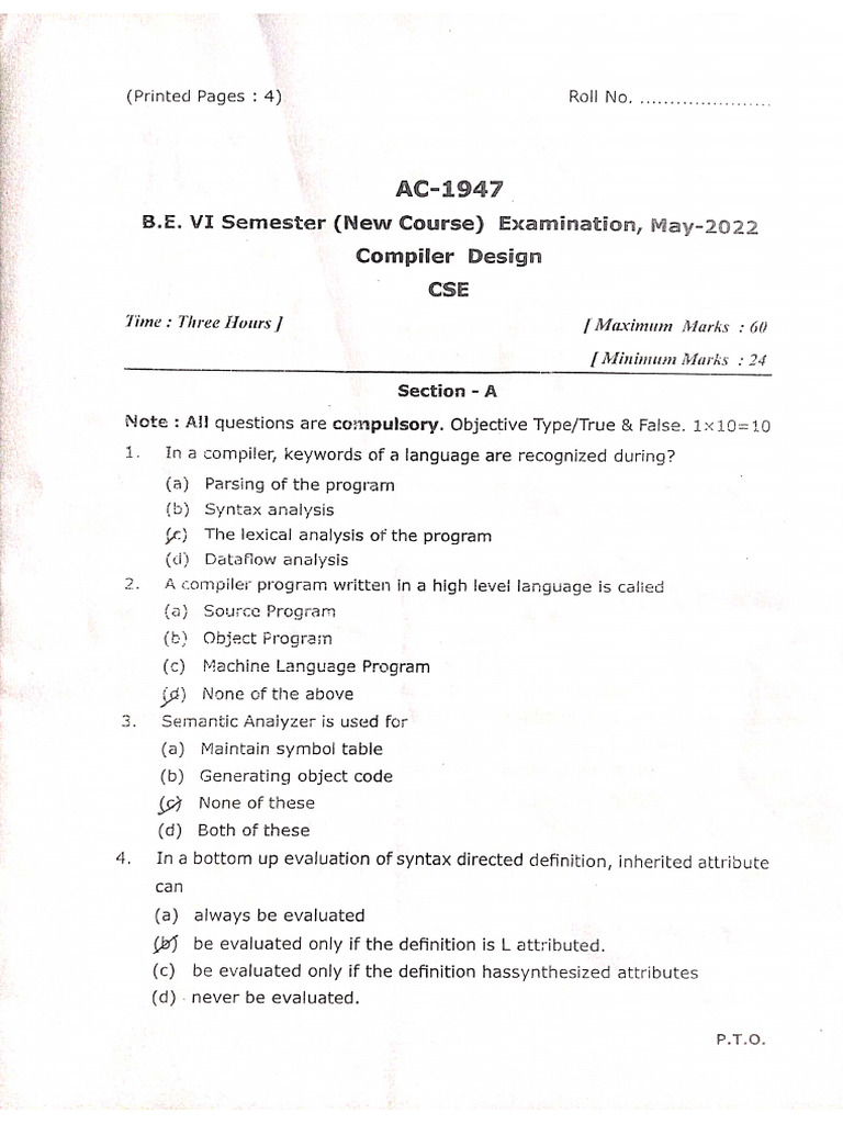 Compiler design_6 th sem_2022 | PDF