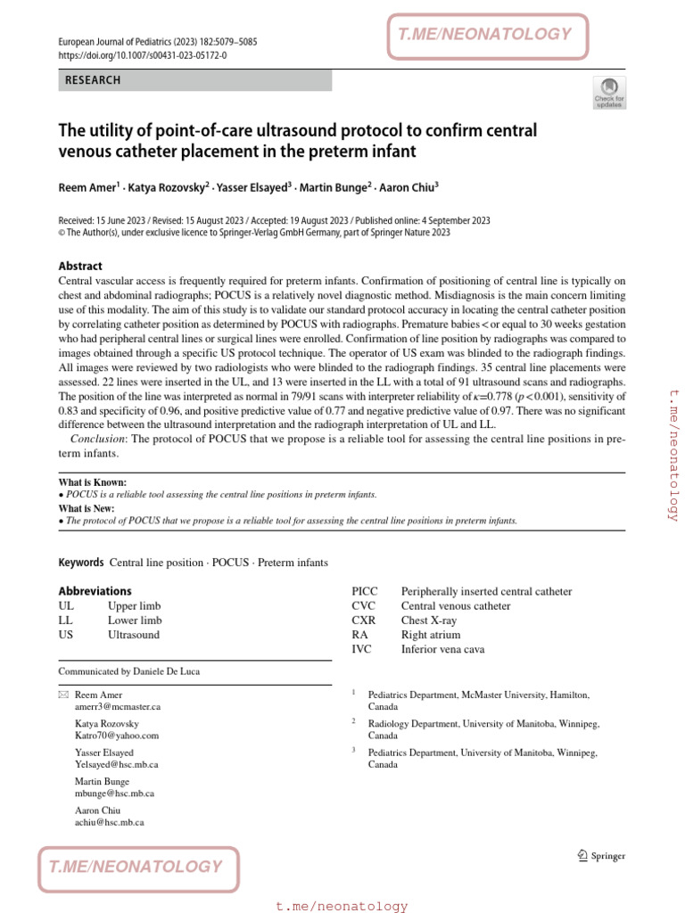 The Utility of Point of Care Ultrasound Protocol To Confirm Central ...