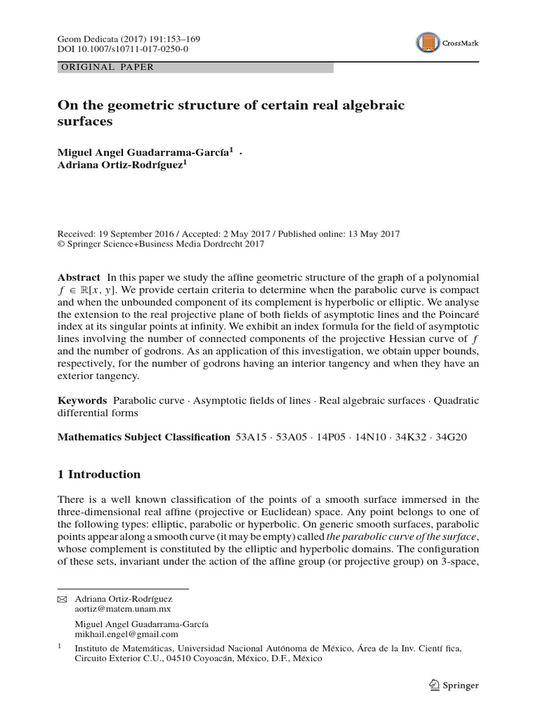 On The Geometric Structure of Certain Real Algebraic Surfaces | PDF ...