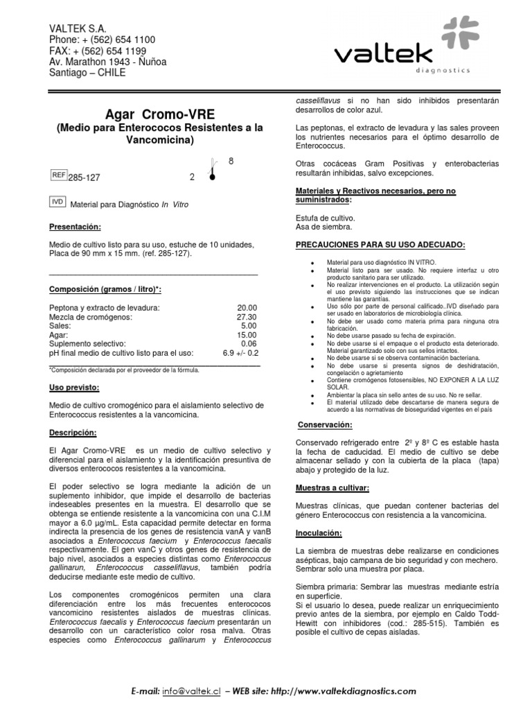 Agar Cromo VRE Valtek Versión 2 | PDF | Las bacterias | Microbiología