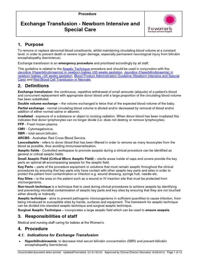 Exchange Transfusion - Newborn Intensive and Special Care | PDF ...