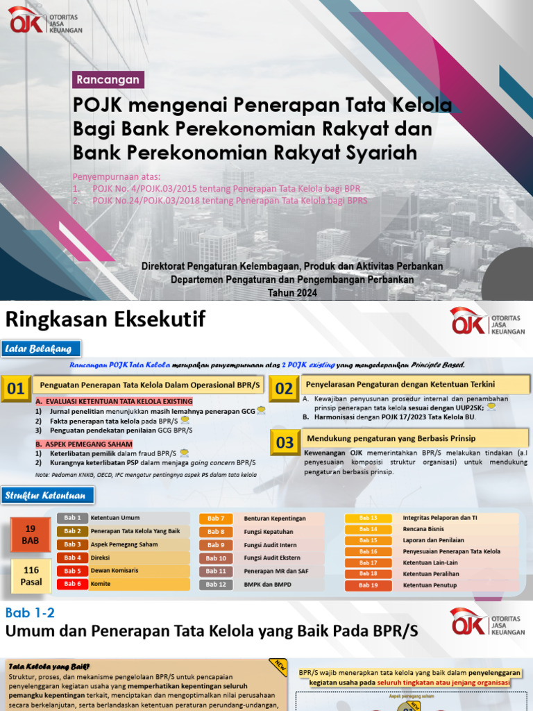 Sosialisasi Pokok Pengaturan RPOJK Tata Kelola BPR-S (Rev) | PDF