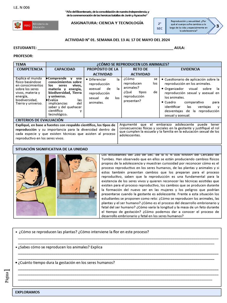 2°sec - UNIDAD 3 - ACTIVIDAD 1 (CyT Explica 2024) - Cómo Se Reproducen ...