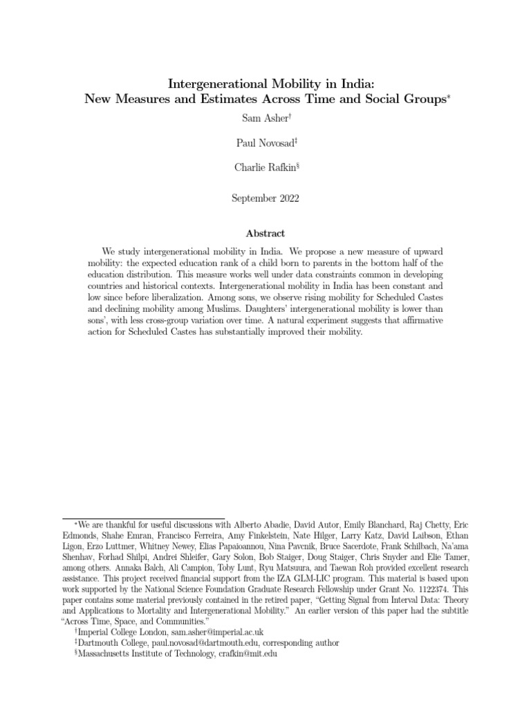 Intergenerational Mobility in India | PDF | Social Mobility | Caste