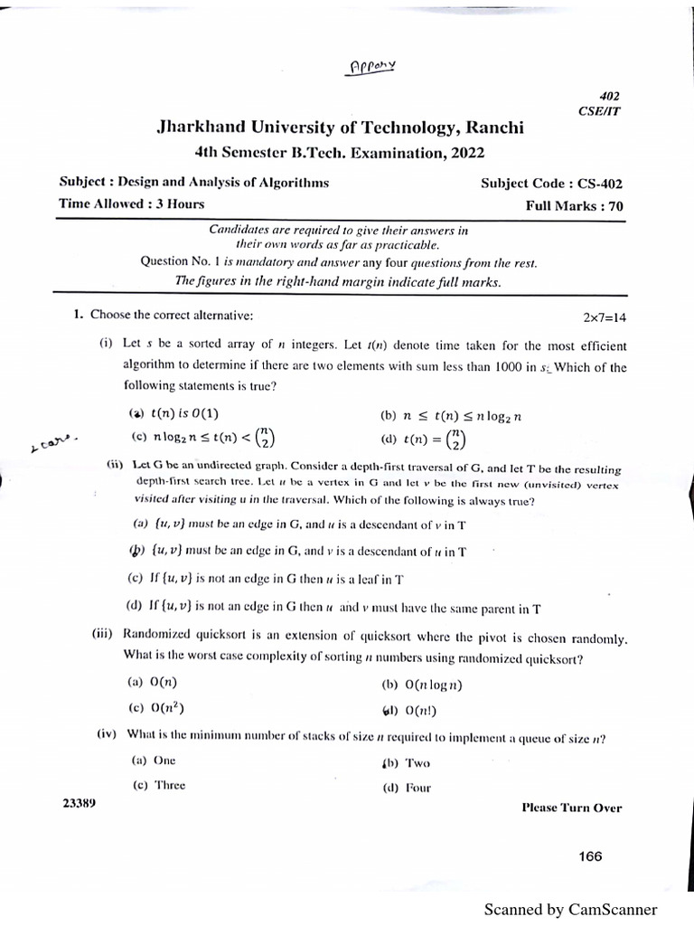 JUT 4th Sem 2022 Question Paper Btech | PDF