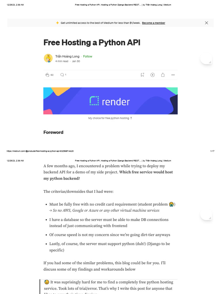 Free Hosting A Python Api Hosting A Python Django Backend Rest By 1866