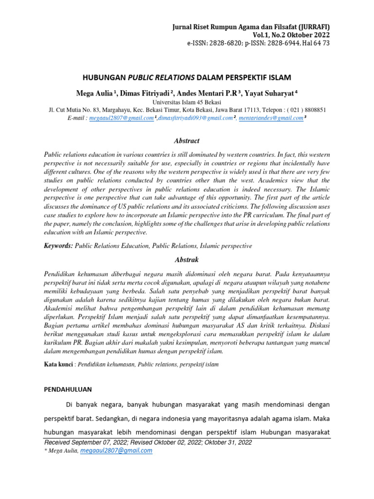 Public Relations dalam Perspektif Islam | PDF | Karier & Perkembangan ...