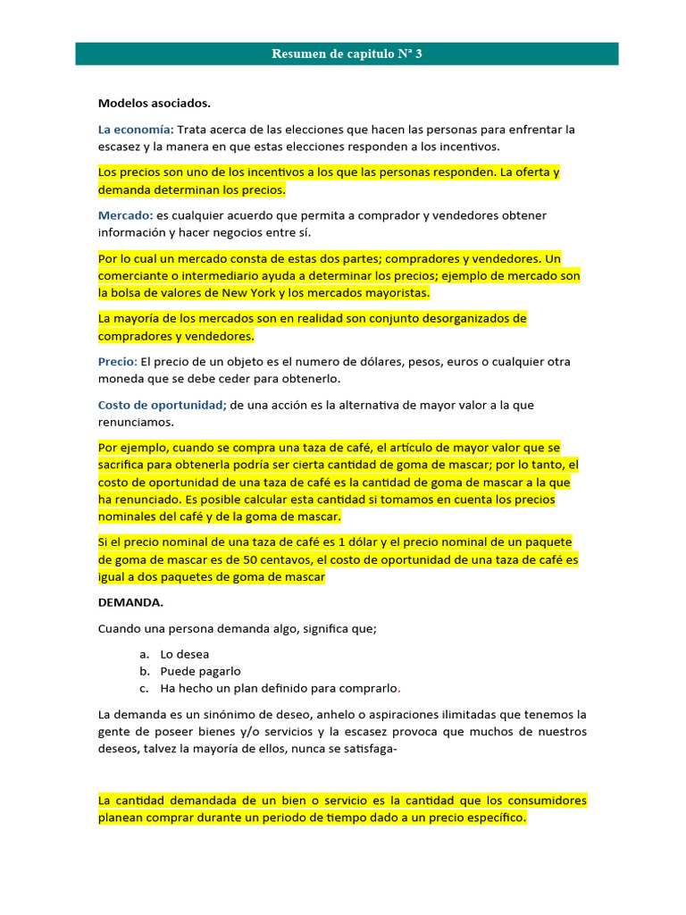 Resumen cap. 3 Principios de Economia | PDF | Oferta (economía) | Precios