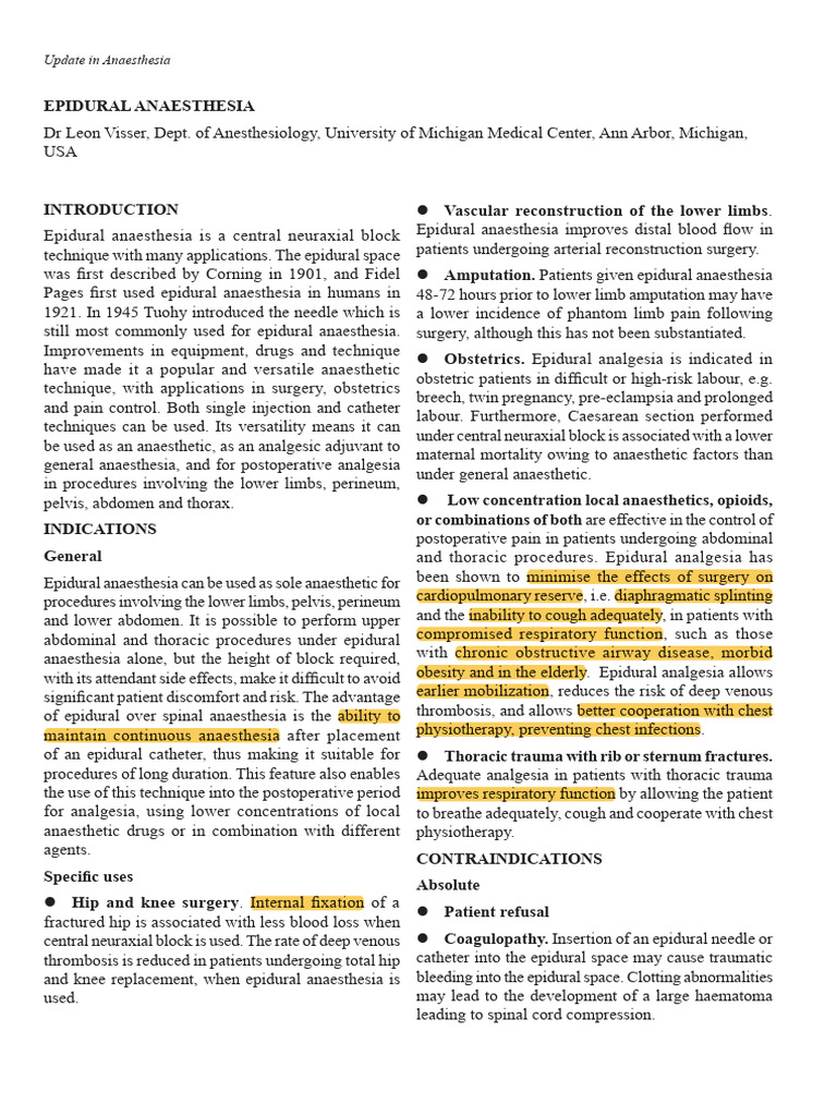 Understanding Epidural Anesthesia Techniques | PDF