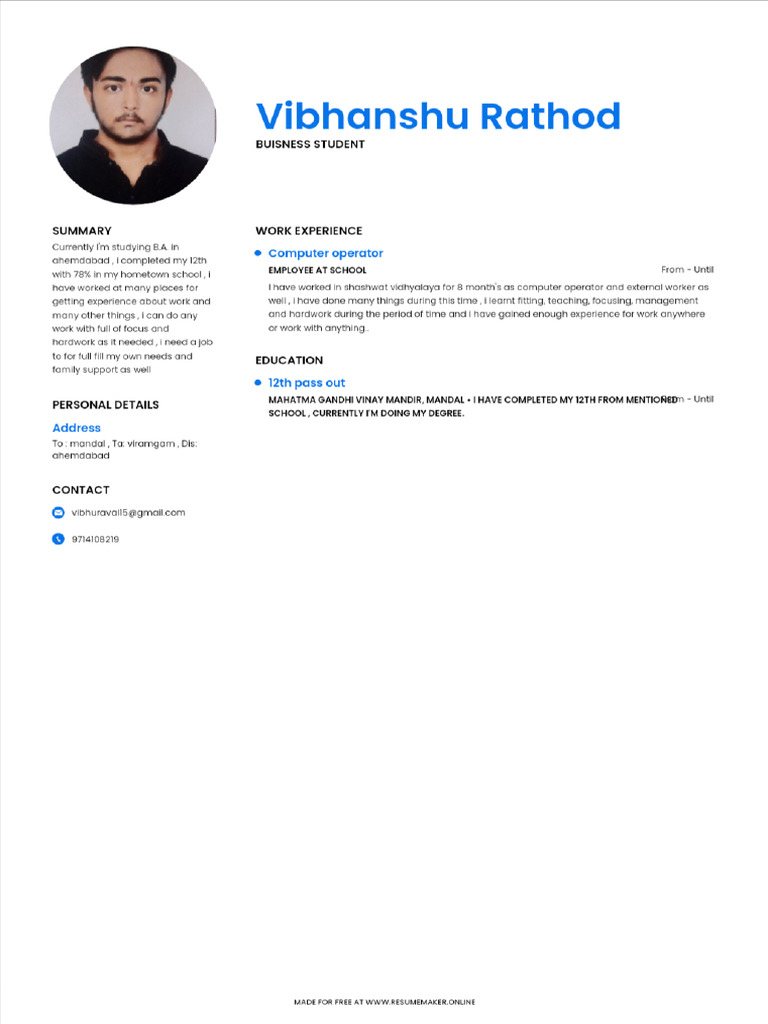 Vibhanshu Rathod CV | PDF