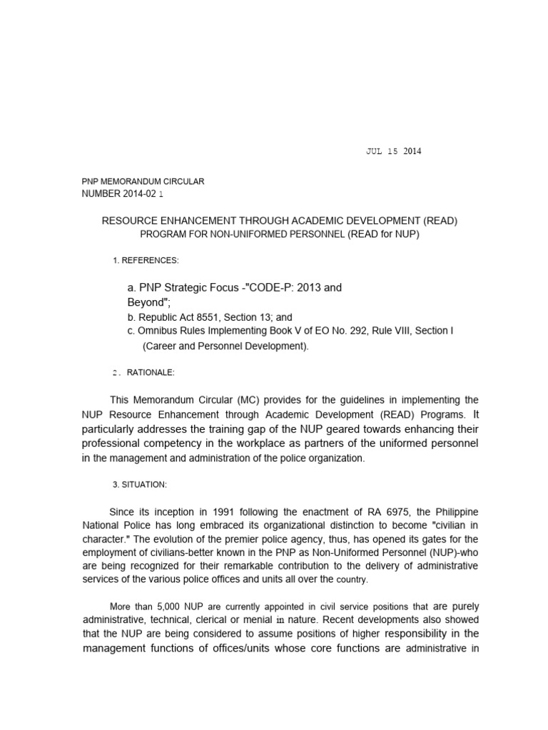 PNP MC 2014-021 Resource Enhancement Through Academic Development Program For Non-Uniformed ...