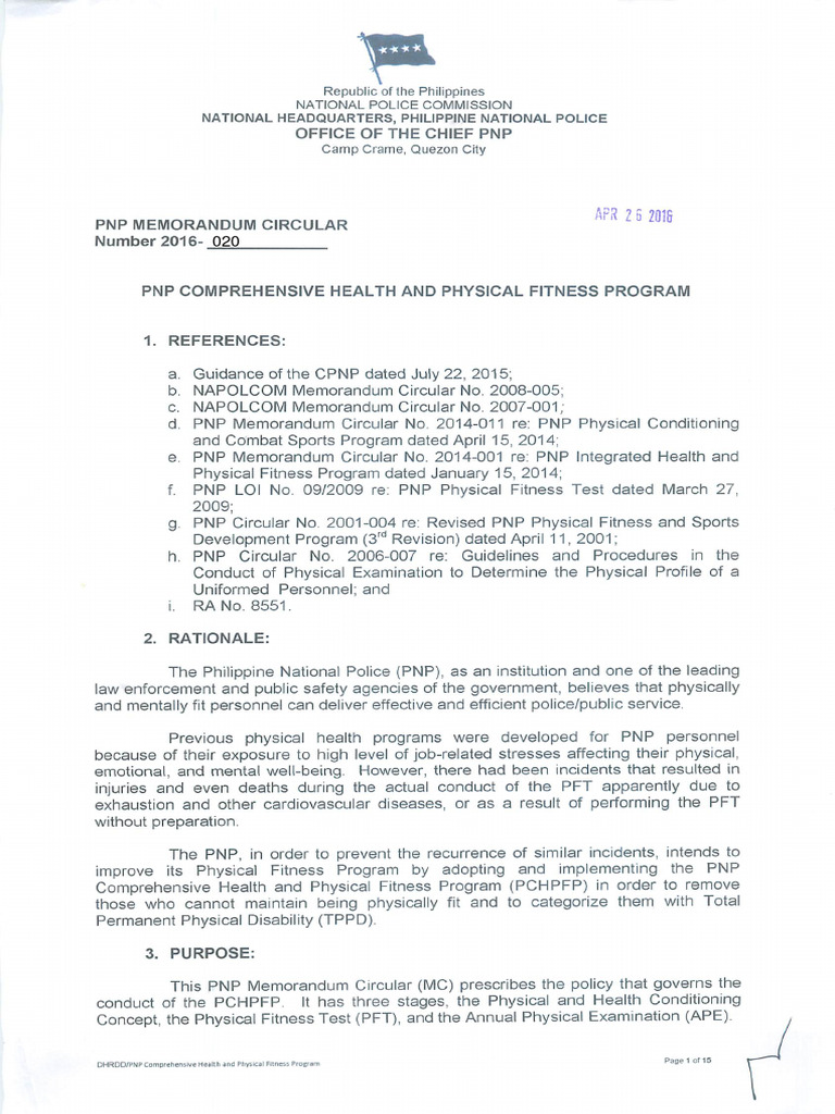 PNP MC 2016-020 PNP Comprehensive Health and Physical Fitness Program | Download Free PDF | Body ...