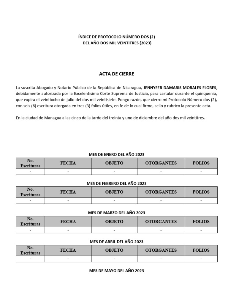 Cierre De Protocolo | PDF | Derecho Civil (Common Law) | Ley común