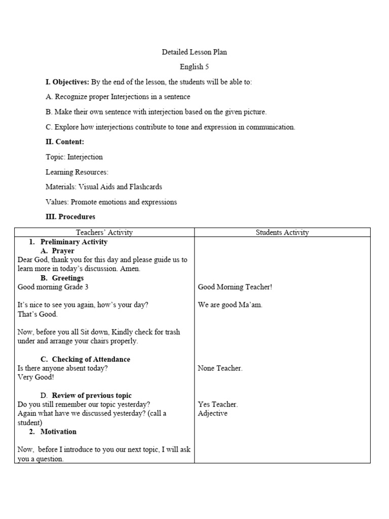 Detailed Lesson Plan (English 5) | PDF | Emotions | Psychology