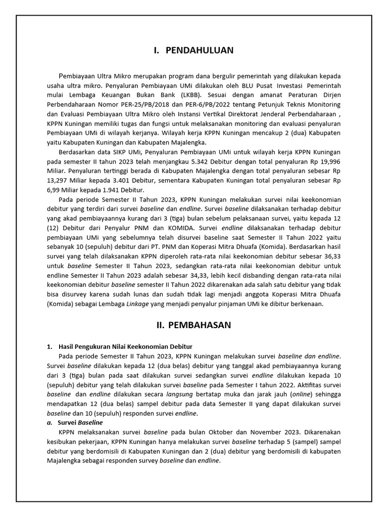 Fix - Laporan Keekonomian Debitur UMi Semester II 2023 | PDF