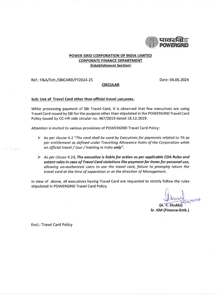 SBI Travel Card Circular | PDF