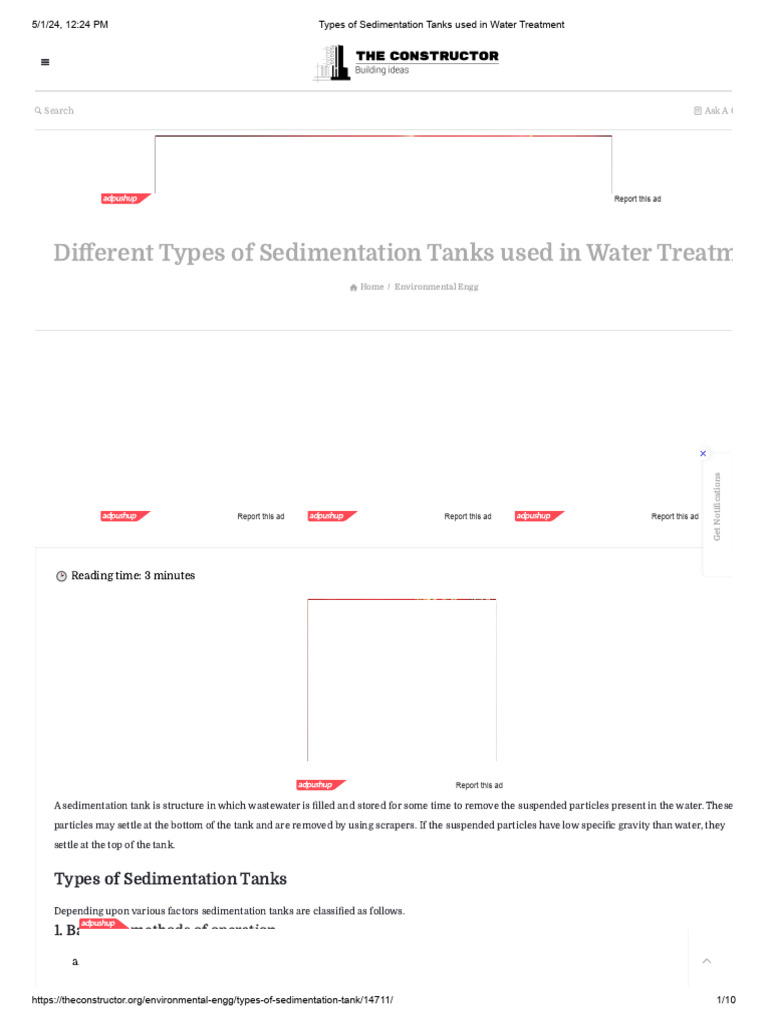 Types of Sedimentation Tanks Used in Water Treatment | PDF | Sewage ...