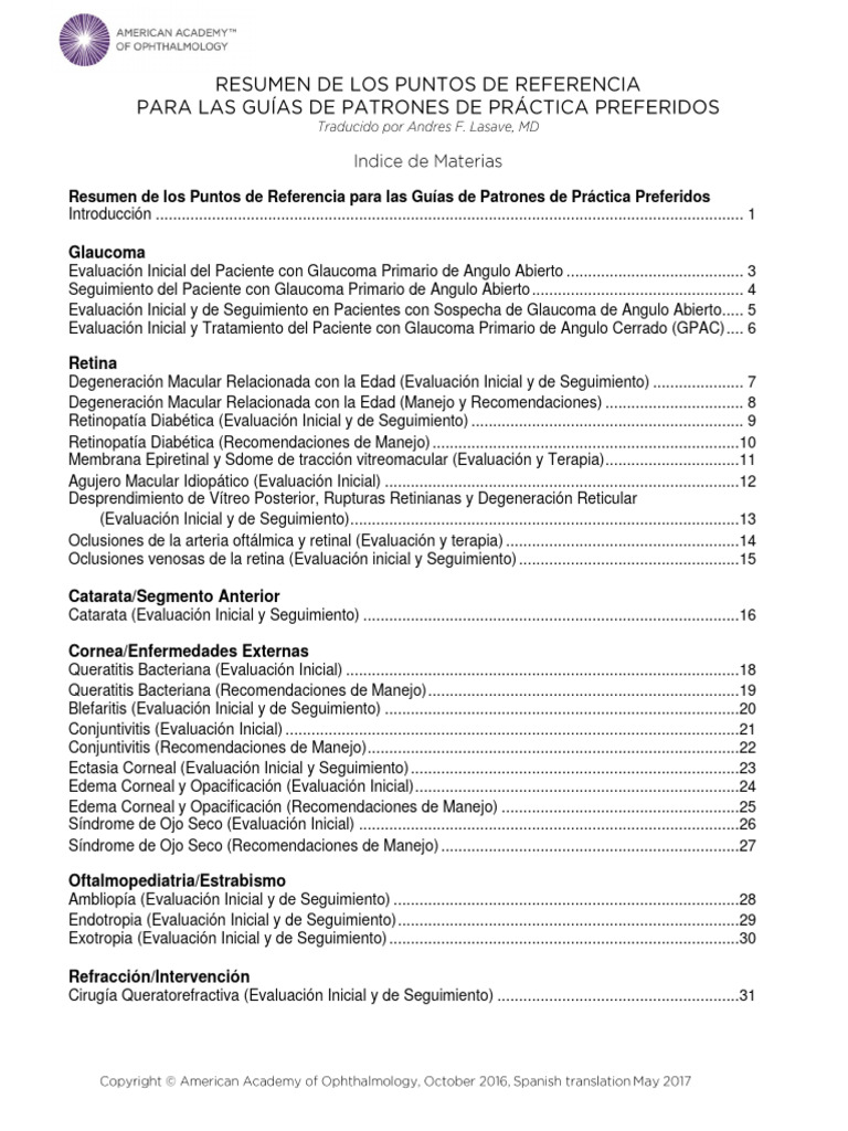 Spanish - Summary Benchmarks - 2016 | PDF | Glaucoma | Oftalmología