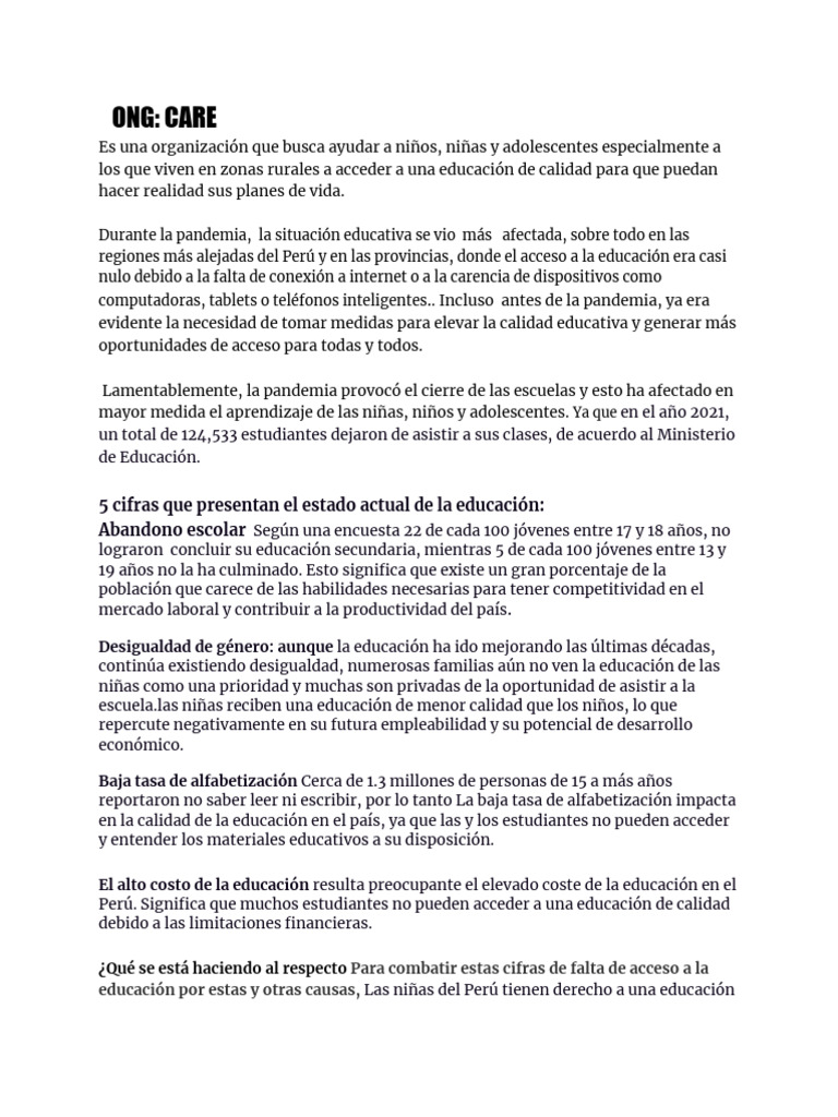 Ong Care | PDF | Perú | Literatura
