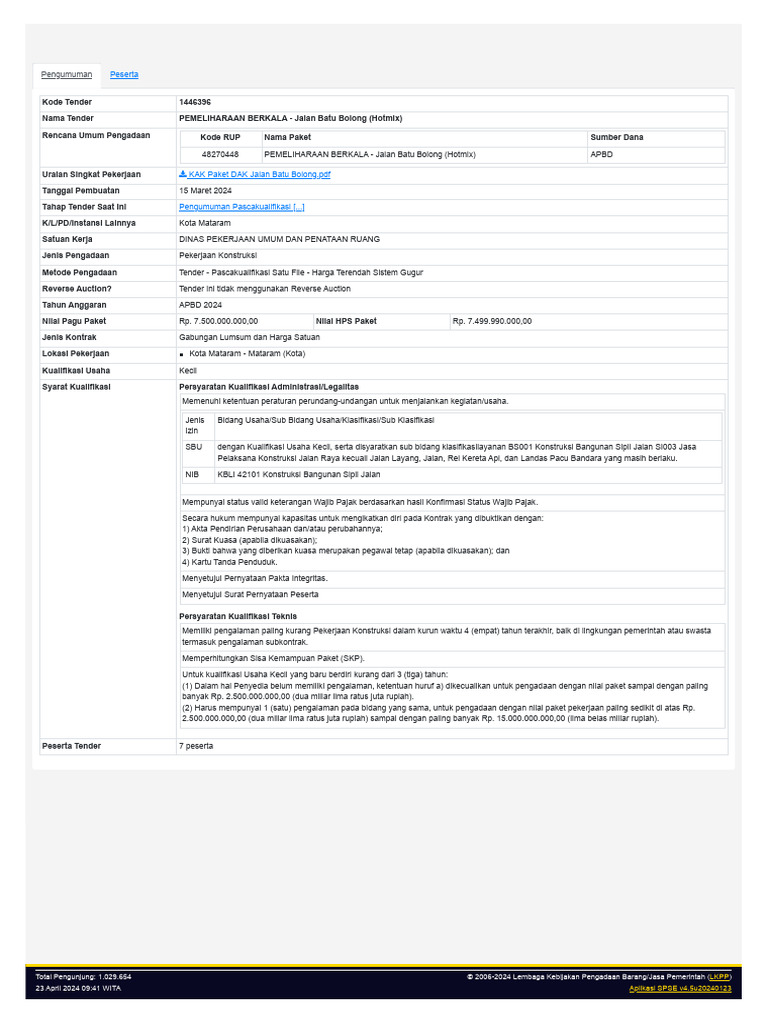 LPSE Kota Mataram - Informasi Tender | PDF