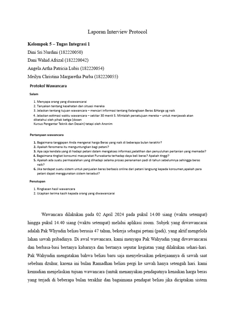 Laporan Interview Protocol | PDF
