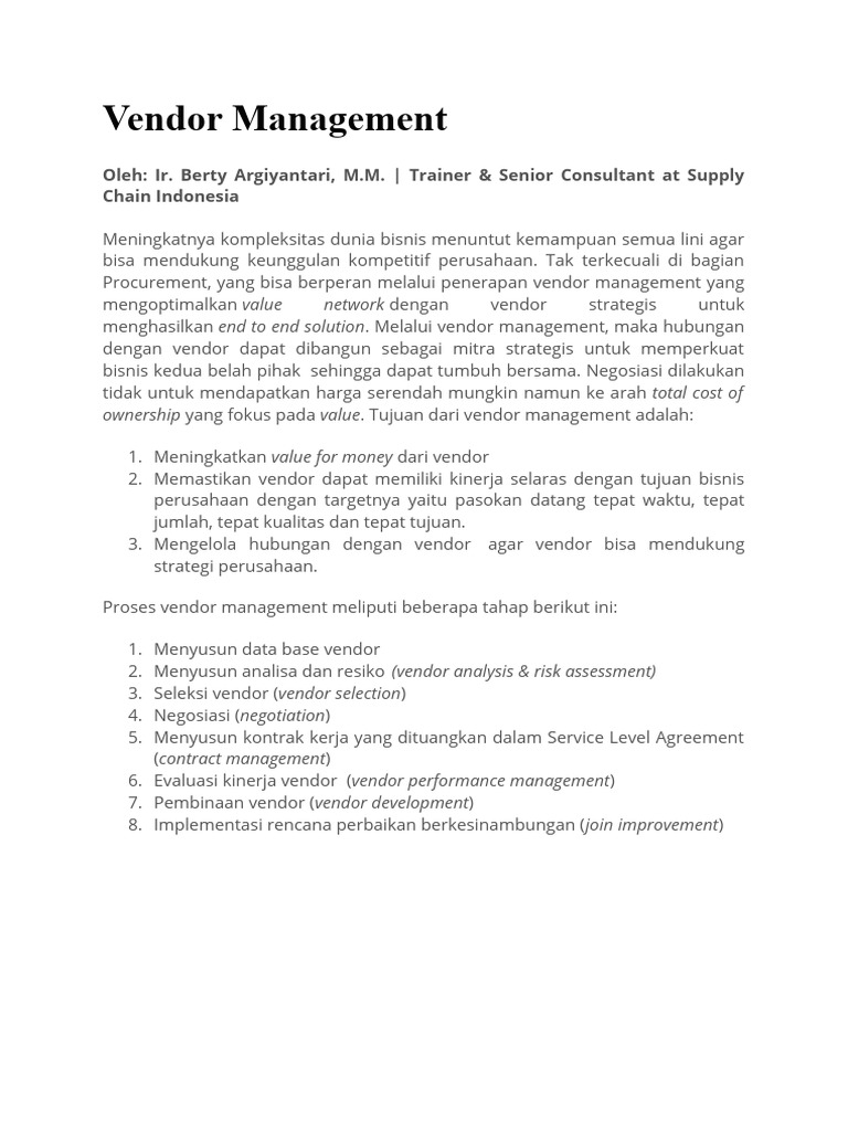 Vendor Management | PDF | Hukum