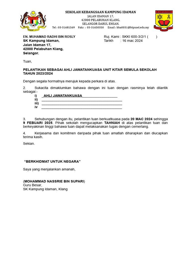 Surat Lantikan Tugas | PDF