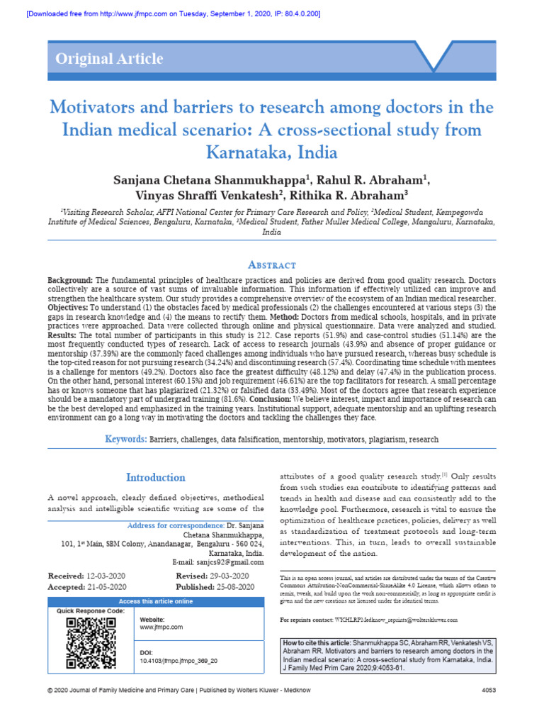 Motivators and Barriers To Research Among Doctors | PDF | Mentorship ...