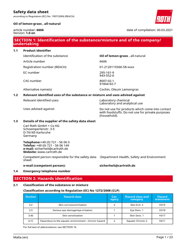SDB 6606 MT en | PDF | Toxicity | Chemistry