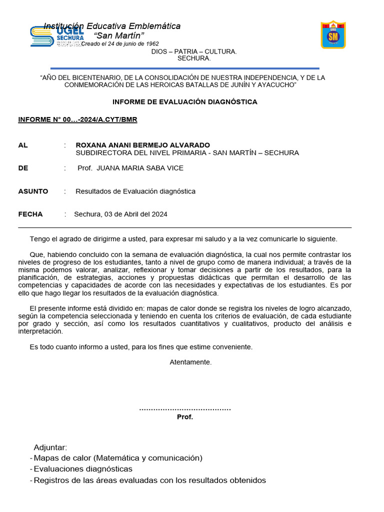 Informe de Evaluación Diagnóstica 2024 | PDF | Evaluación | Aprendizaje
