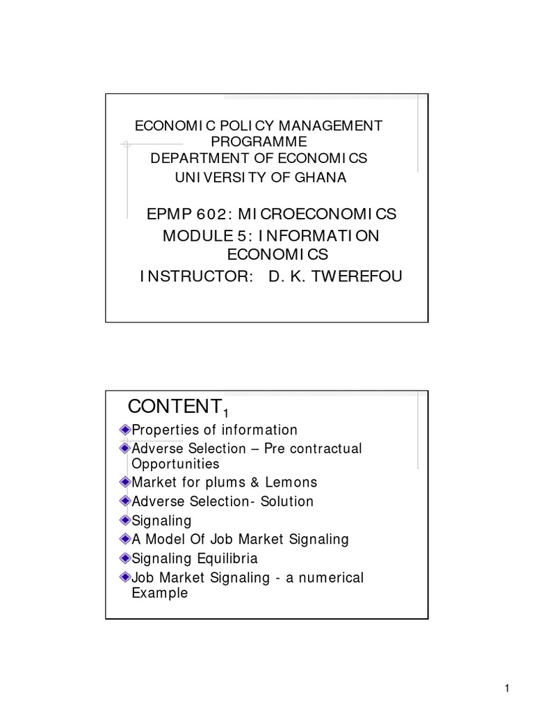 Information Economics | PDF | Economics | Economic Equilibrium