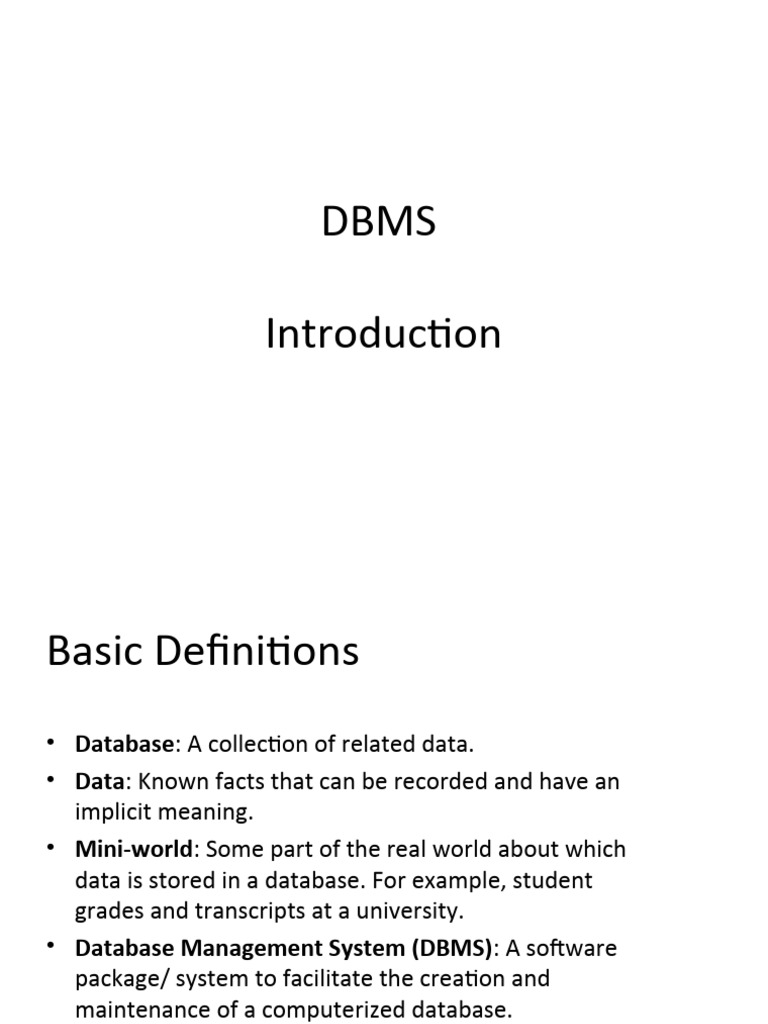 1 DBMS Introduction | PDF | Databases | Database Transaction