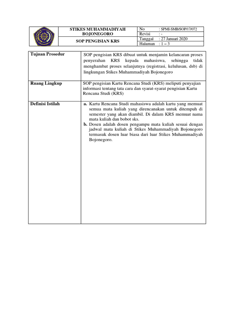 Sop Pengisian KRS | PDF