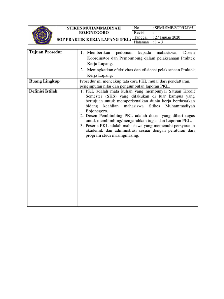 69 SOP Pengajuan PKL | PDF