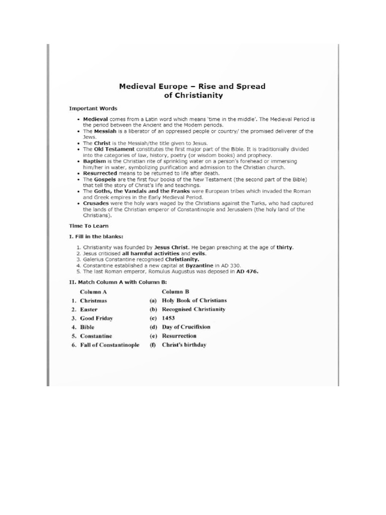 Medieval Europe - Rise of Christianity - History - Grade7 - Chap1 | PDF