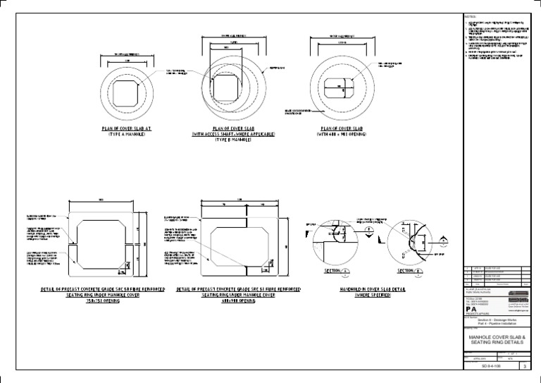 SD 8-4-108 Rev 3 Manhole Cover Slab and Seating Ring Details | PDF