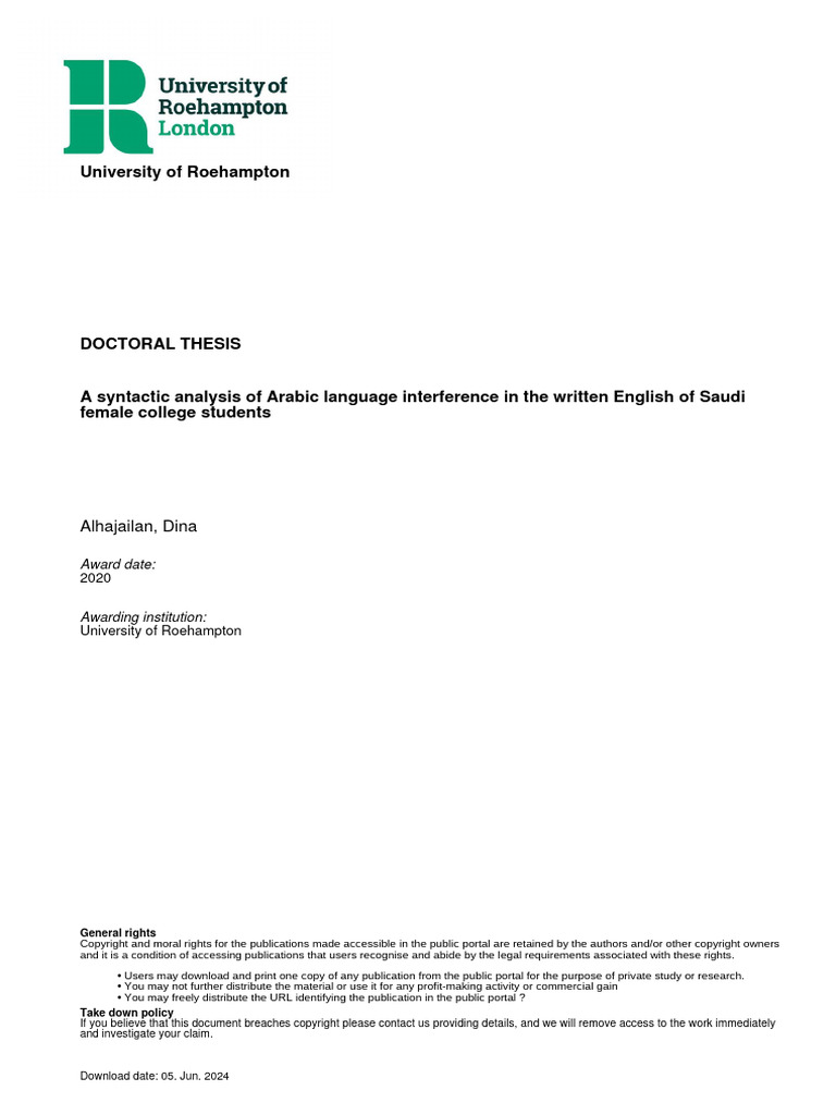 A Syntactic Analysis of Arabic Language Interference in The Written ...