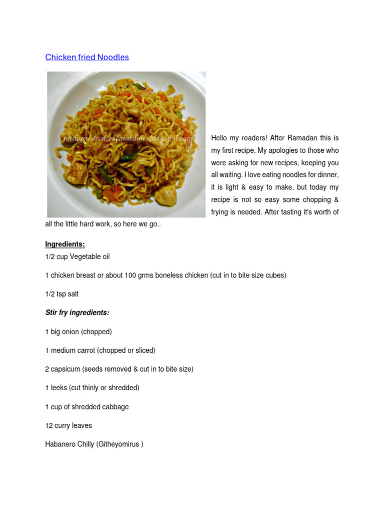 Chicken fried Noodles | PDF