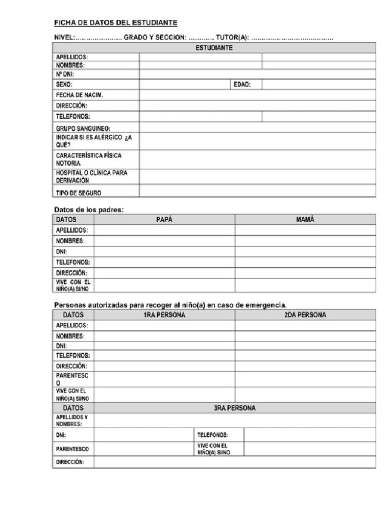 Ficha de Datos Del Estudiante | PDF