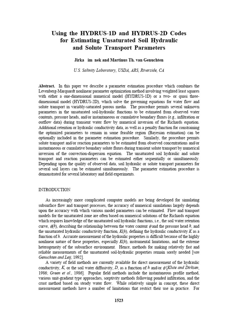 Using The HYDRUS-1D and HYDRUS-2D Codes | PDF | Equations | Least Squares