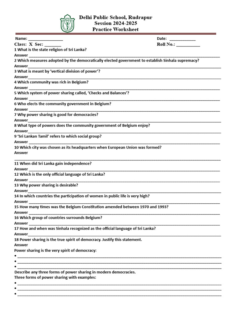 Class 10 PRACTICE WORKSHEET | PDF | Kingdom Of Prussia | Sri Lanka