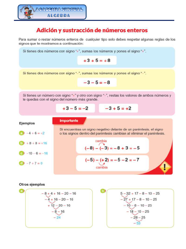 Operaciones Con Numeros Enteros | PDF