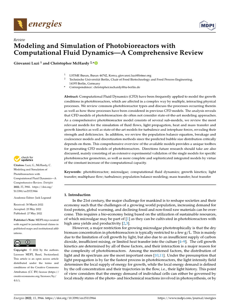 Modeling and Simulation of Photobioreactors With Computational Fluid Dynamics-A Comprehensive ...