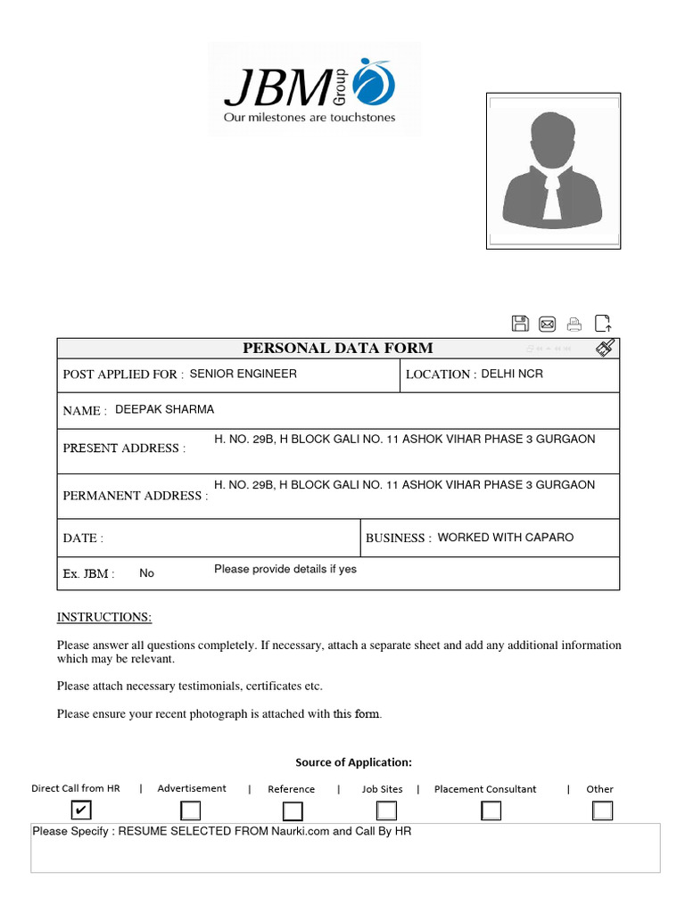 JBM Group Application Form | PDF