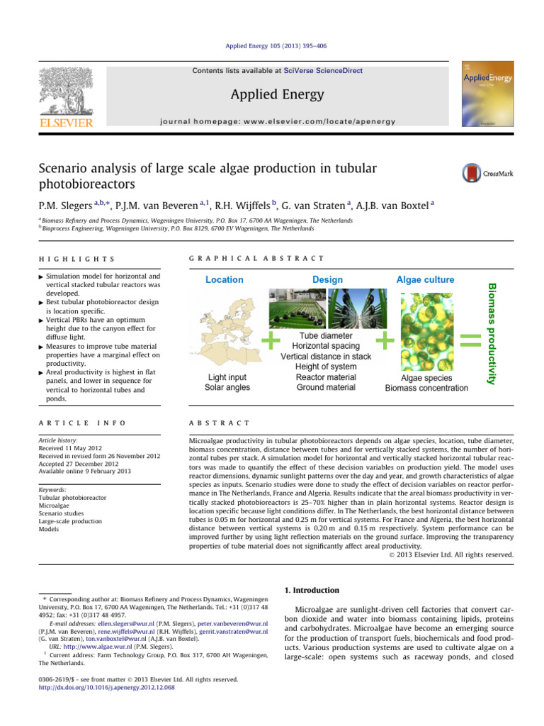 Scenario analysis of large scale algae production in tubular ...