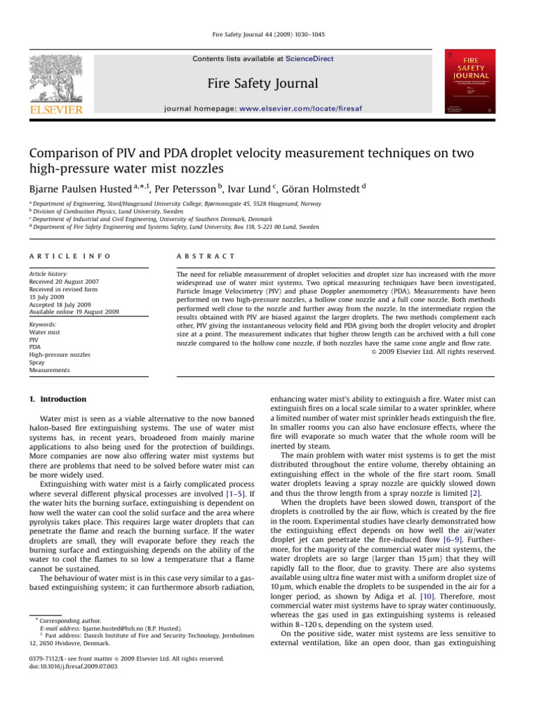 Comparison Of Piv And Pda Droplet Velocity Measurement Techniques On Two High Pressure Water