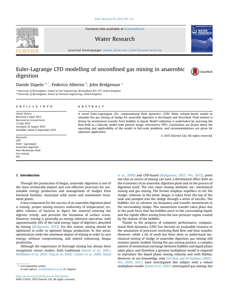 Euler-Lagrange CFD Modelling of Unconfined Gas Mixing in Anaerobic | PDF | Shear Stress ...
