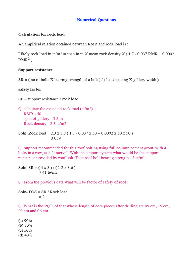 Numerical Formulas | PDF | Coal | Mining